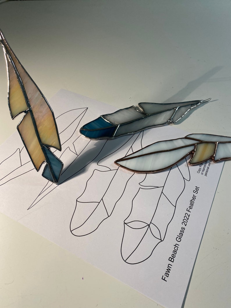 Set of Feathers Stained Glass PATTERN Bird Feathers, Stained Glass ...