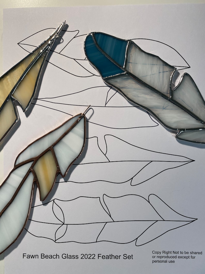 Set of Feathers Stained Glass PATTERN Bird Feathers, Stained Glass ...