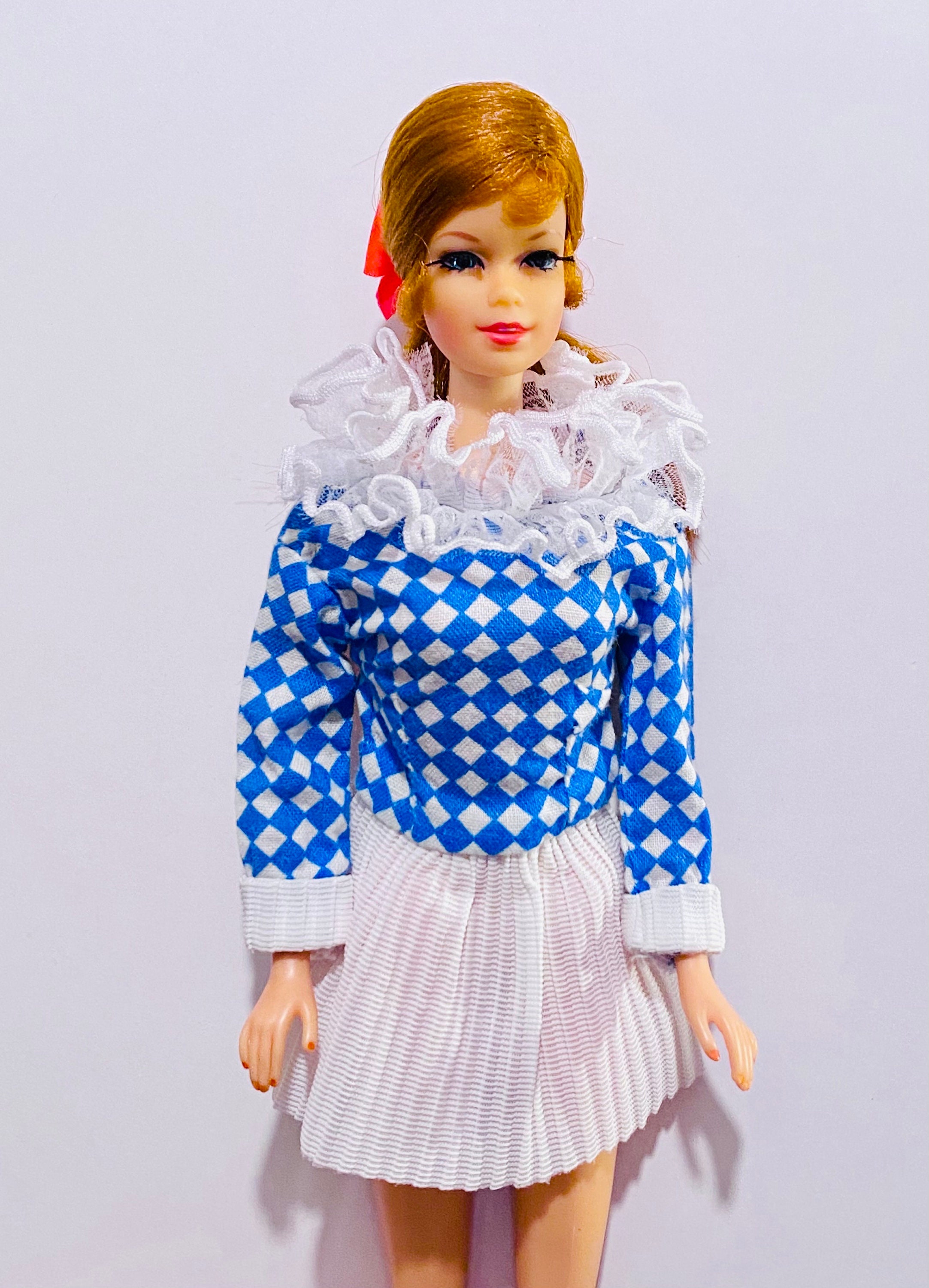 Vintage 1968 Barbie Maddie Mod Blue & White Ruffle Mini Dress Fashion ...