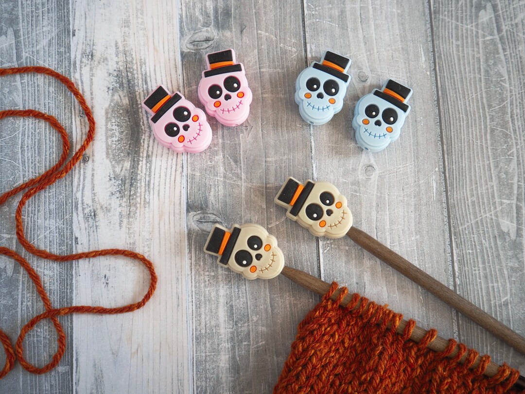 HALLOWEEN Knitting Needle Stoppers / Cute Skull 1 Pair / - Etsy