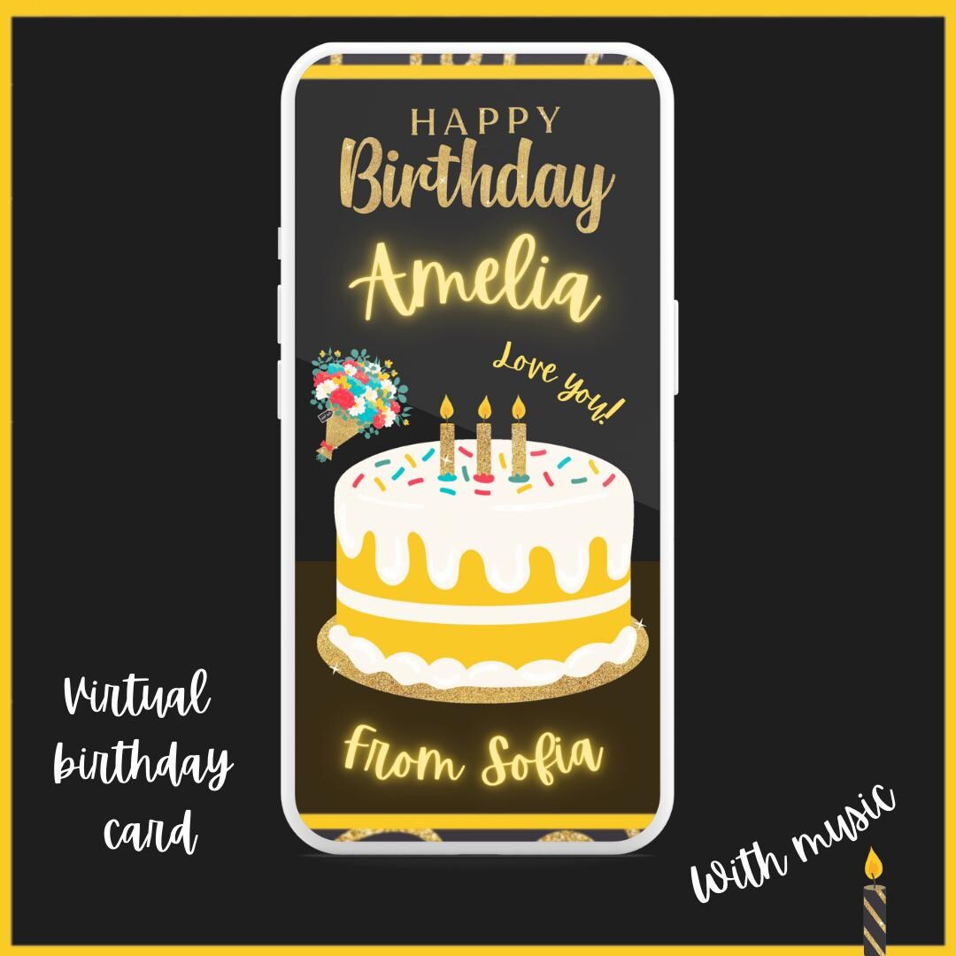 Custom Yellow & Gold Video Birthday Card – Personalized Video Virtual ...