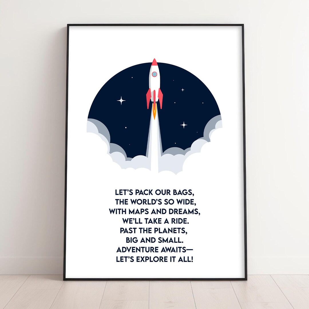 Whimsical Space Adventure Kids Wall Print, Enchanting Poem for Little ...