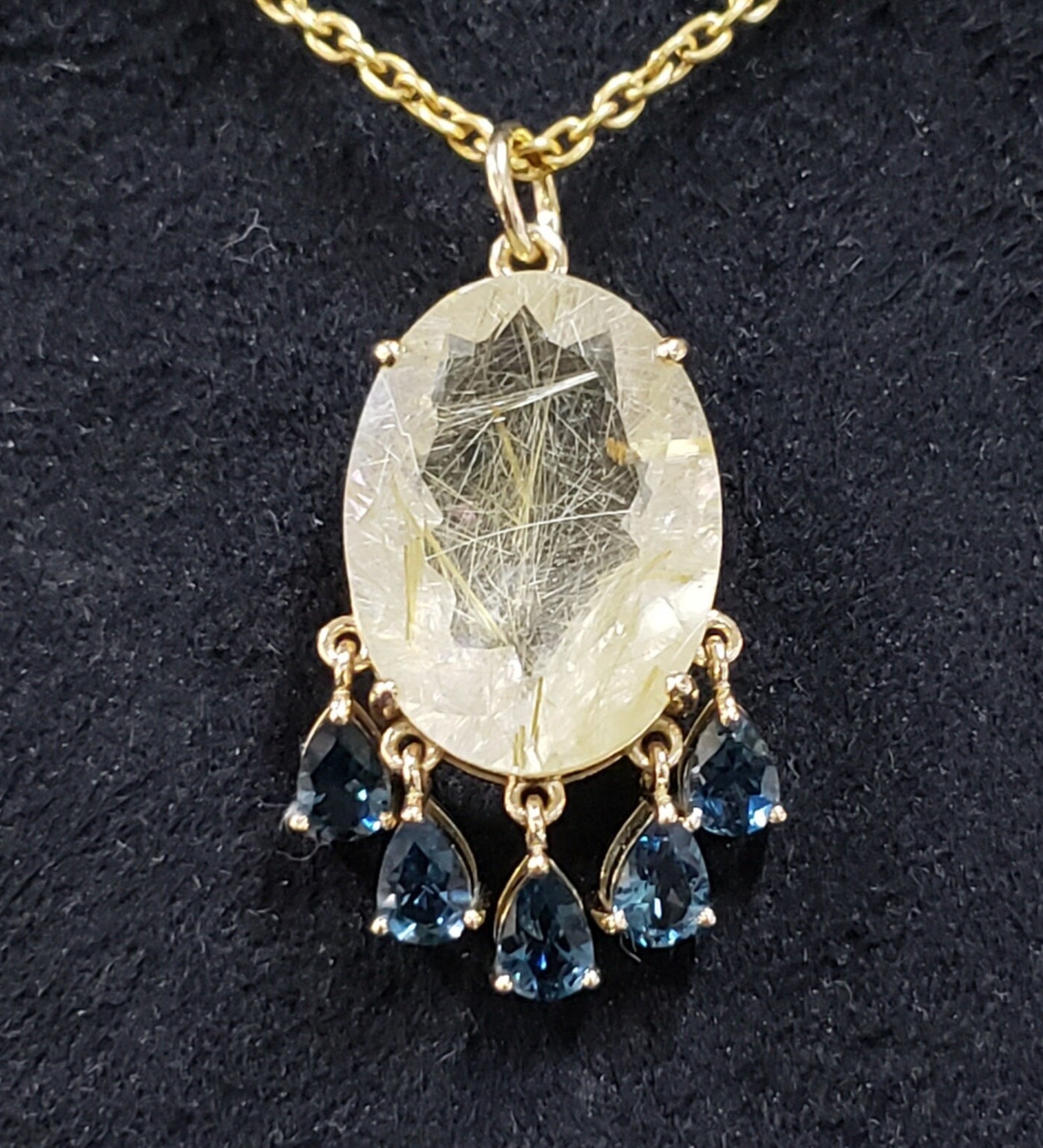 Handmade 14k Gold Rutile and London Blue Topaz Dangle Pendant - Etsy