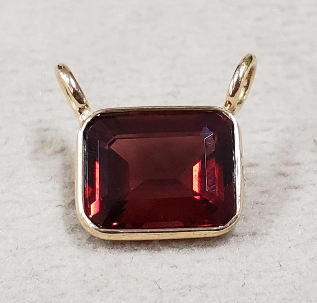 14k Gold Red Garnet Pendant Necklace: Emerald Cut Gemstone - Etsy