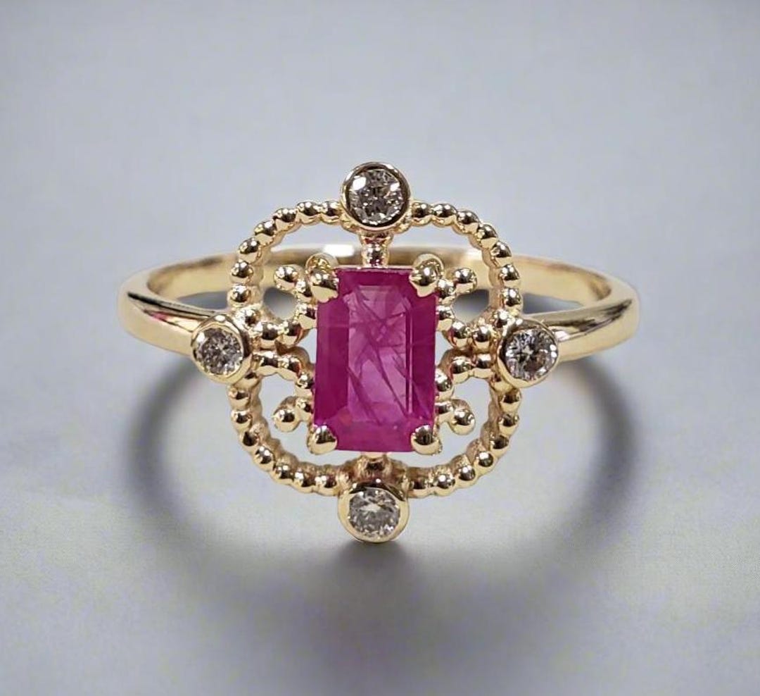 Vintage 14k Gold Filigree Ruby Ring: Art Deco Emerald Cut - Etsy