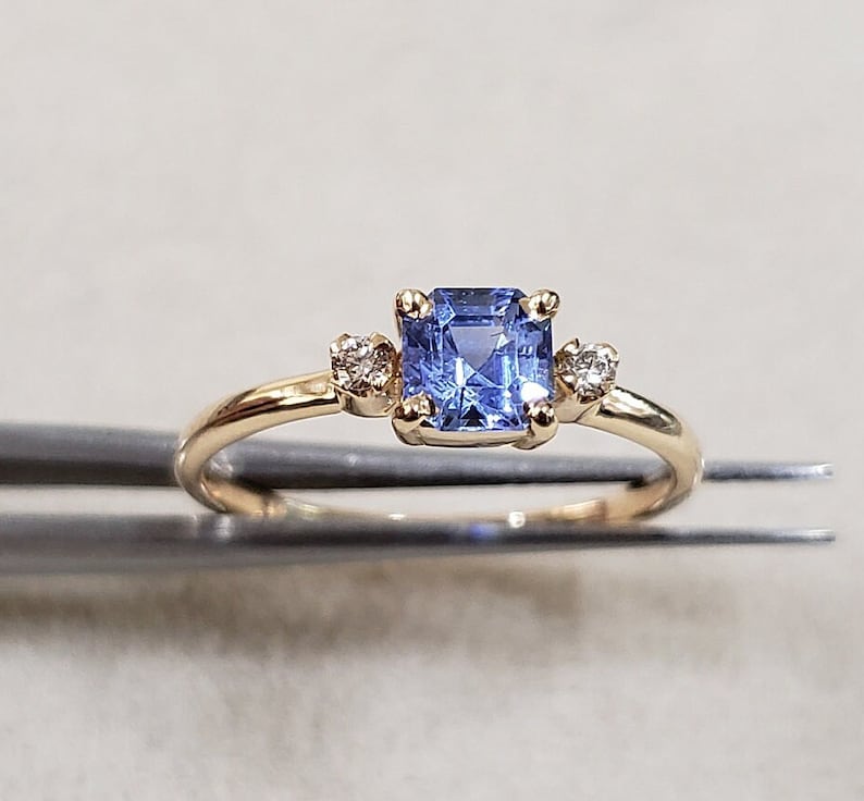 Princess Cut Tanzanite 14k Gold Ring With Diamond Accents - Etsy