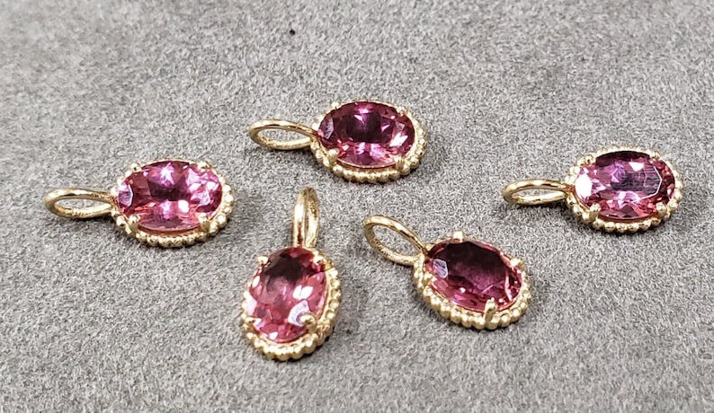 Oval Pink Tourmaline 14k Gold Charm: Handmade Birthstone Pendant - Etsy
