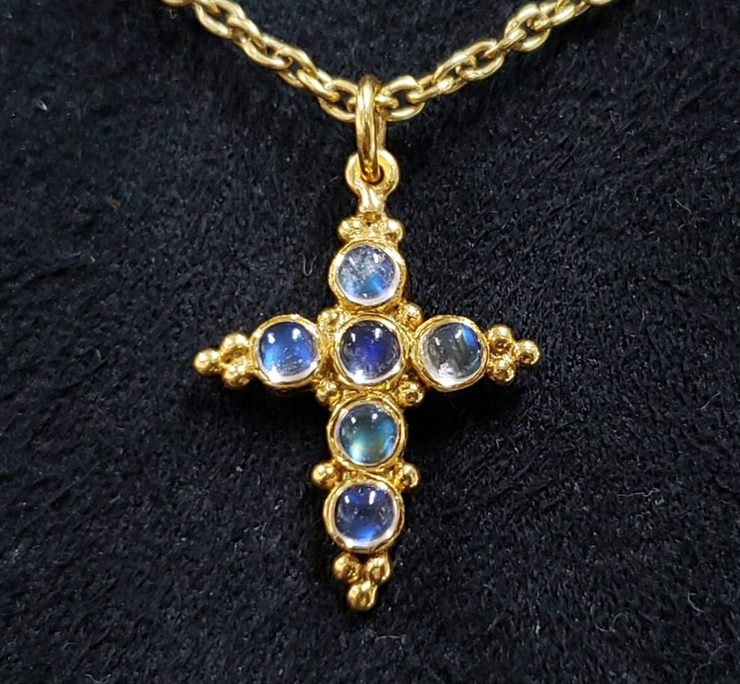 Cross Shape Gold Vermeil Rainbow Moonstone Pendant for Women ...