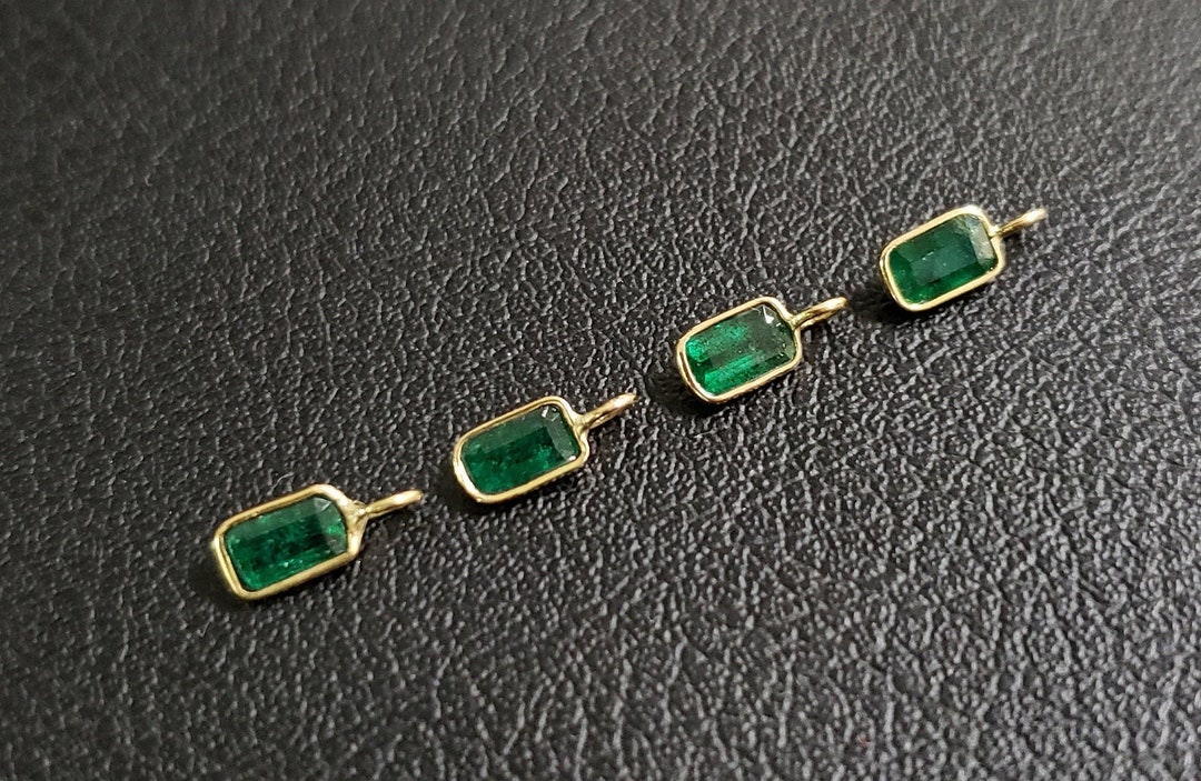 Rectangle Shape 18k Gold Zambian Emerald Charm, Emerald Charms ...
