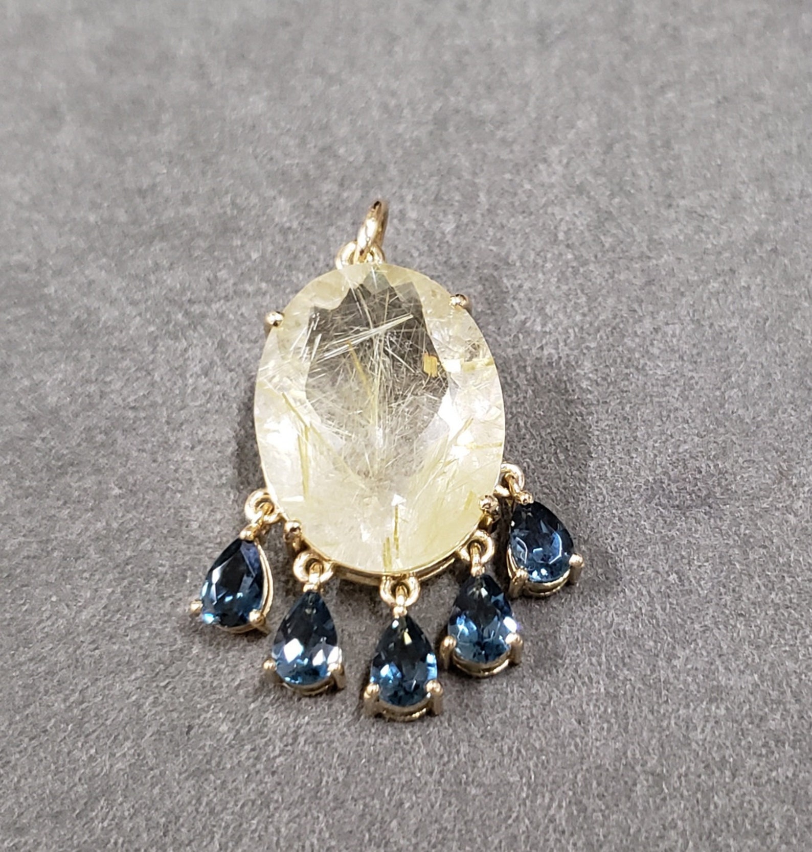 Handmade 14k Gold Rutile and London Blue Topaz Dangle Pendant - Etsy