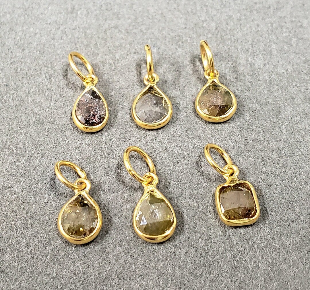 18k Gold Rustic Diamond Pendant: Handmade Bezel Setting Charm - Etsy