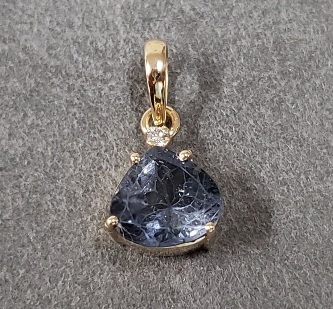 14k Gold Indicolite Blue Tourmaline With Diamond Pendant Necklace ...