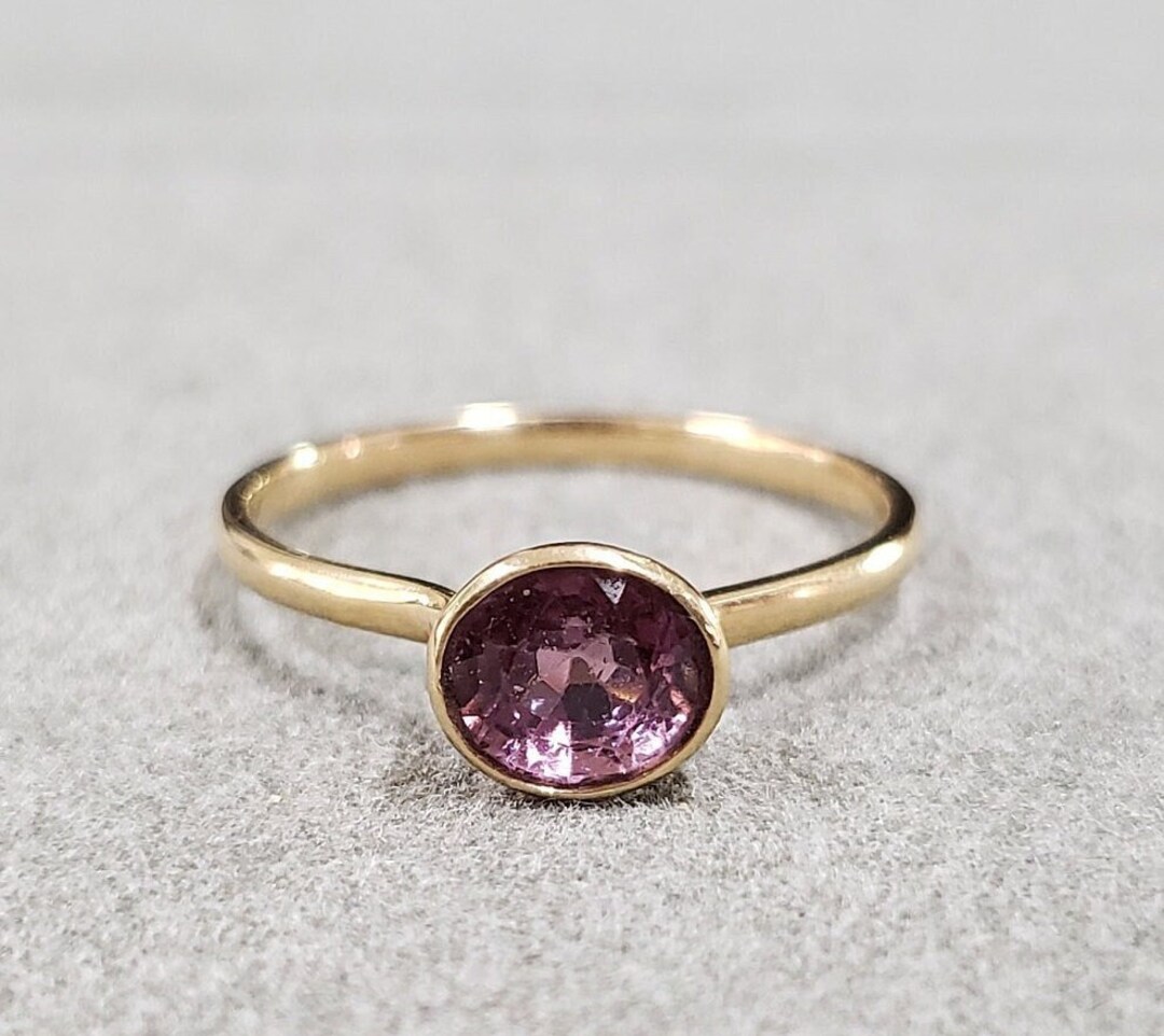 Pink Oval Spinel Statement 18k Gold Ring, Dainty Ring, Minimalist Solid ...