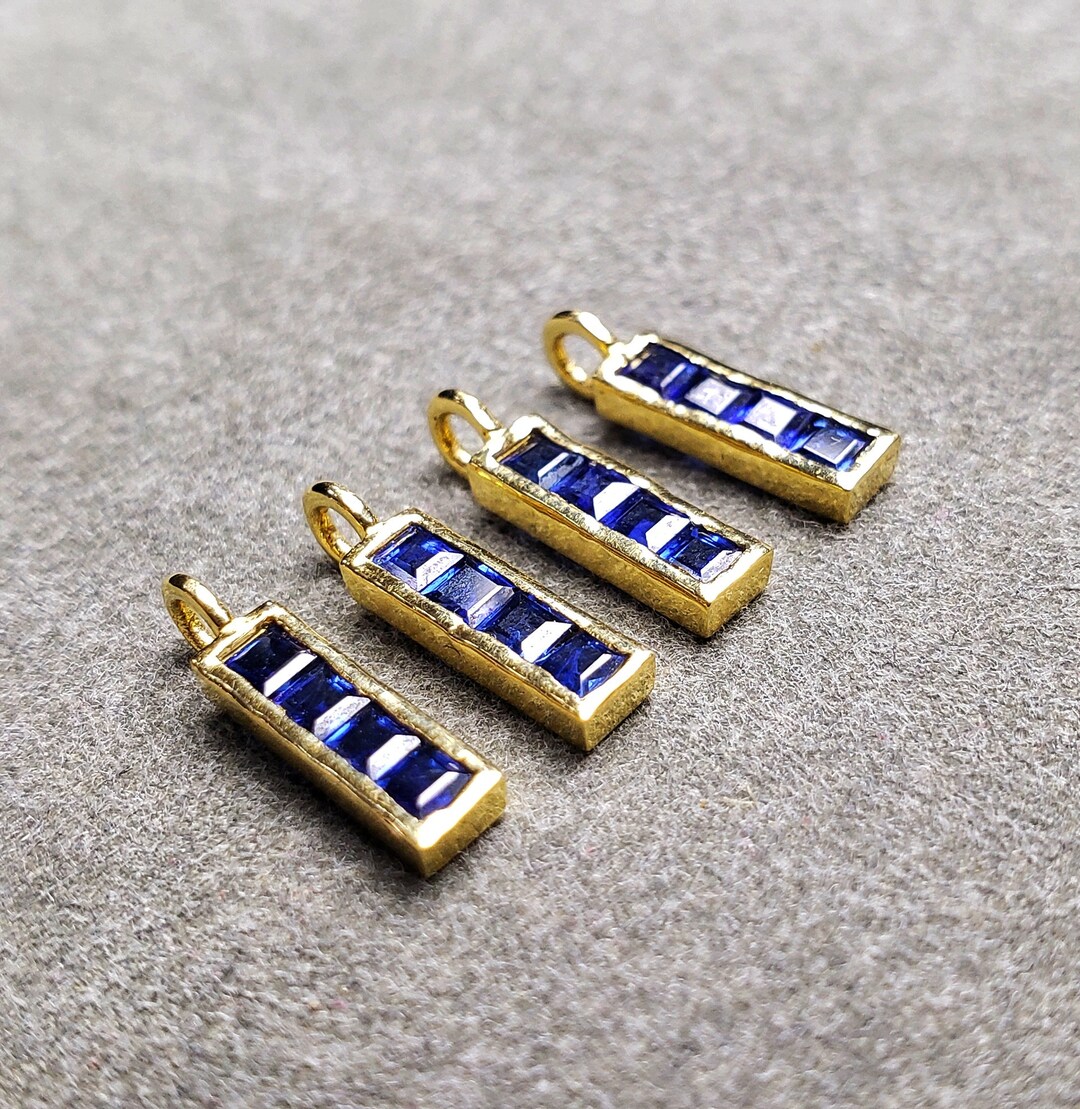 18k Gold Natural Blue Sapphire Charms, Gold Jewelry, Channel Setting ...