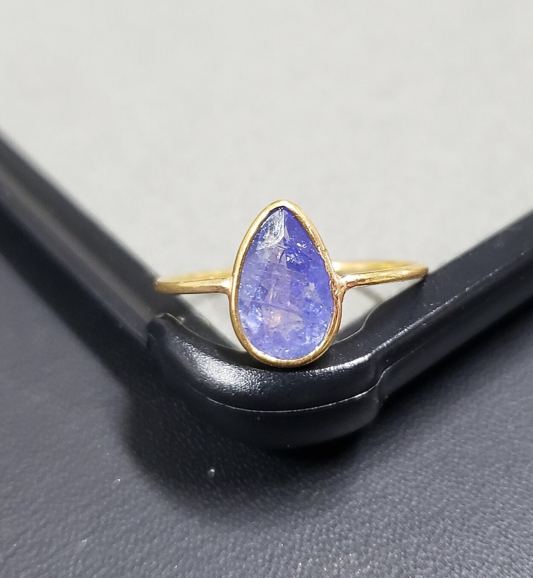 18k Gold Tanzanite Stone Ring, Pear Shape, Gold Jewelry, Tanzanite Ring ...