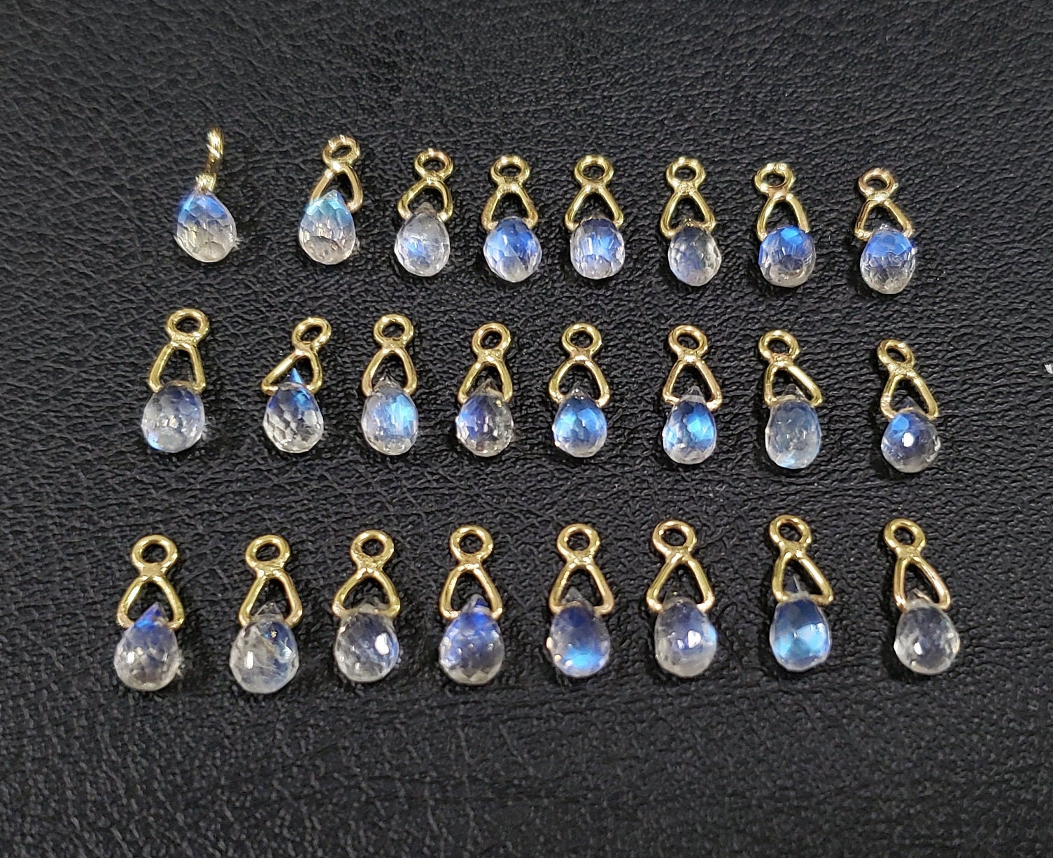14k Gold Blue Schiller Rainbow Moonstone Charms Birth Stone - Etsy
