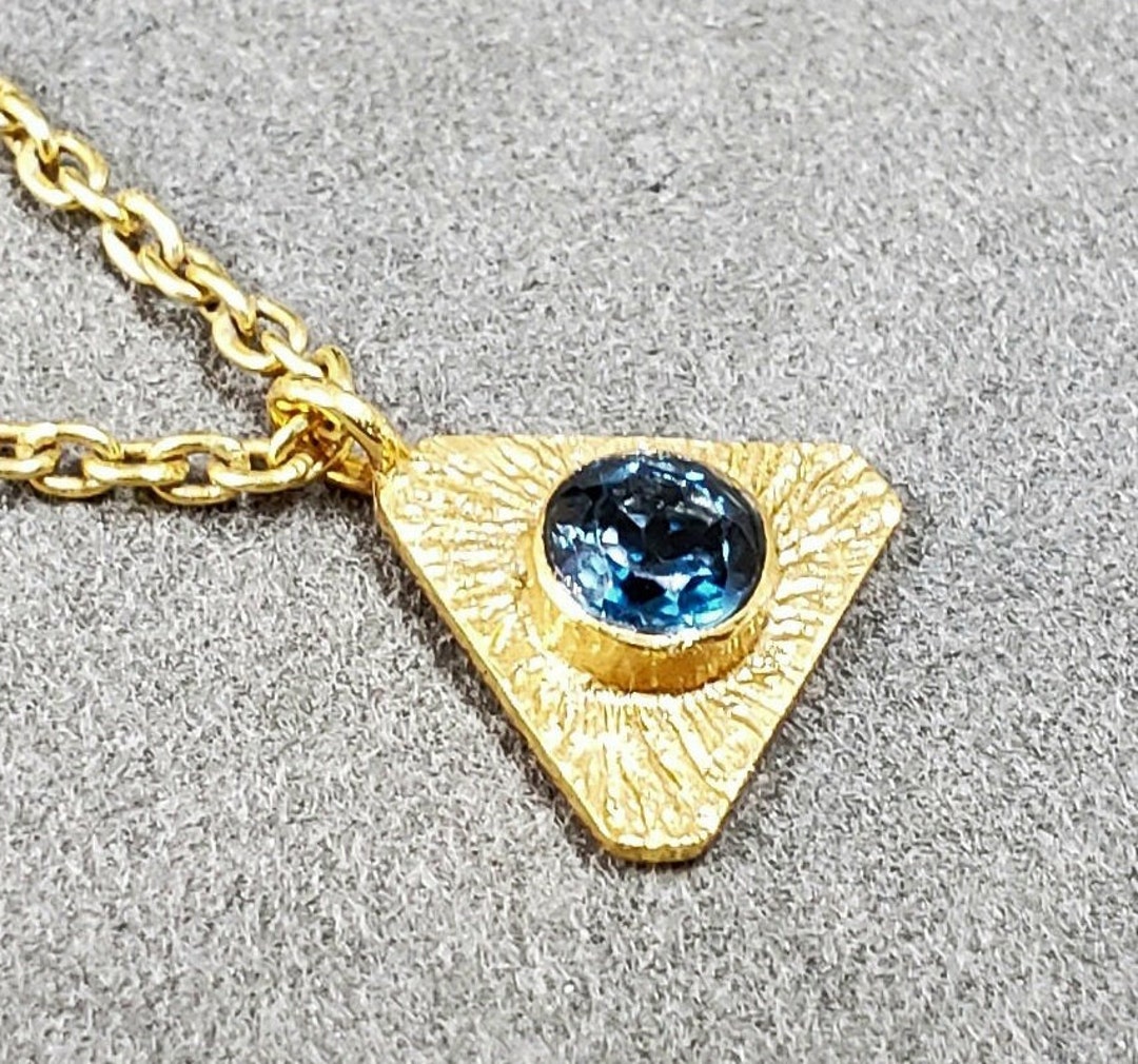 Triangle Shape Gold Vermeil London Blue Topaz Charms, 925 Silver ...