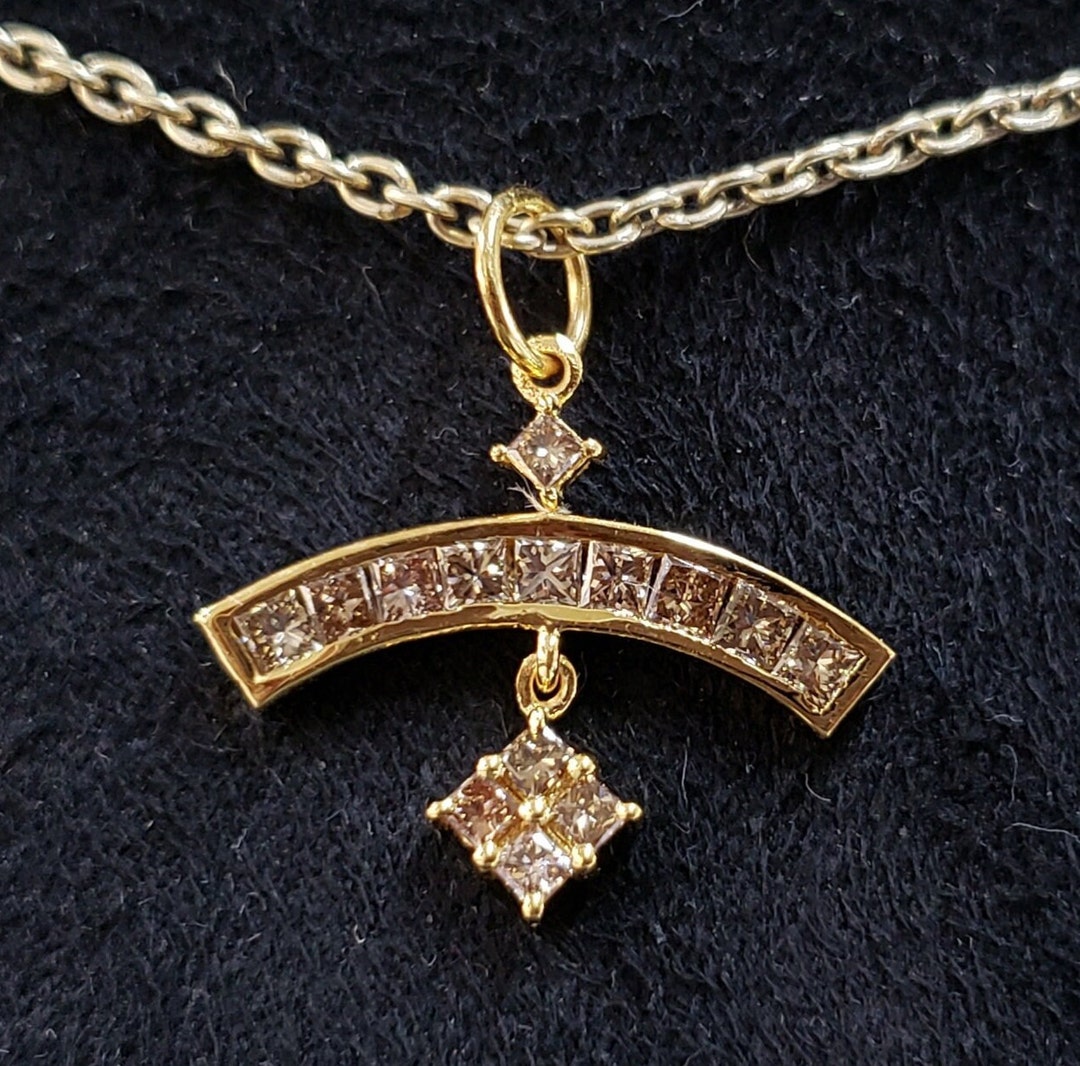 14k Gold Brown Diamond Pendant: Square Channel Setting - Etsy