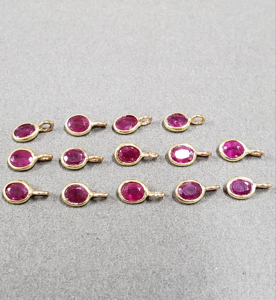 Handmade 18k Gold Ruby Charm: Dainty Oval Pendant - Etsy