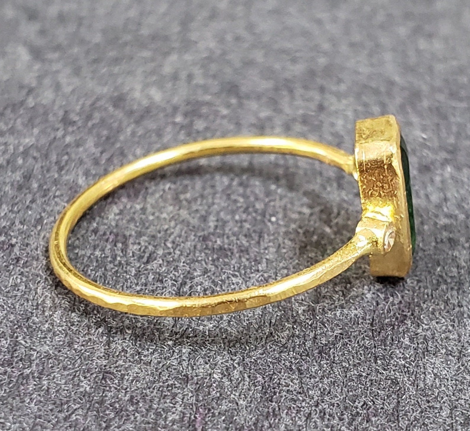 Green Garnet and Diamond 18k Gold Ring for Women, Bezel Cluster Setting, Best Gift Ring, Emerald ...