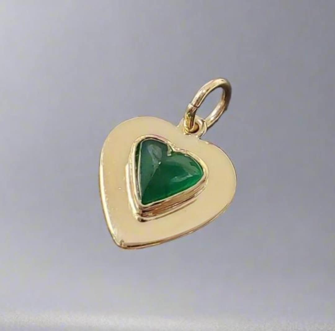 14k Gold Heart Emerald Pendant: Zambian Gemstone Charm - Etsy