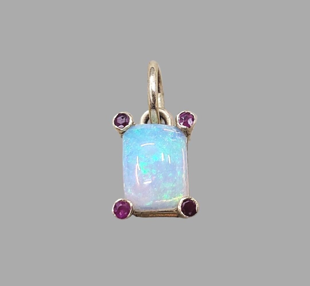 14k Gold Opal & Ruby Pendant • Multi-flash Opal Necklace • Handmade ...