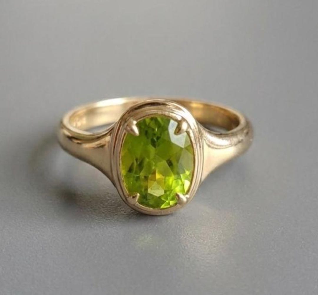 10K Gold Peridot Oval Ring • August Birthstone Ring • Solid Gold Ring ...