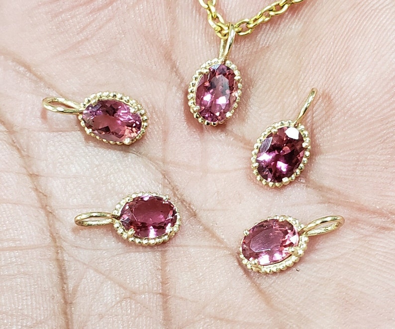 Oval Pink Tourmaline 14k Gold Charm: Handmade Birthstone Pendant - Etsy