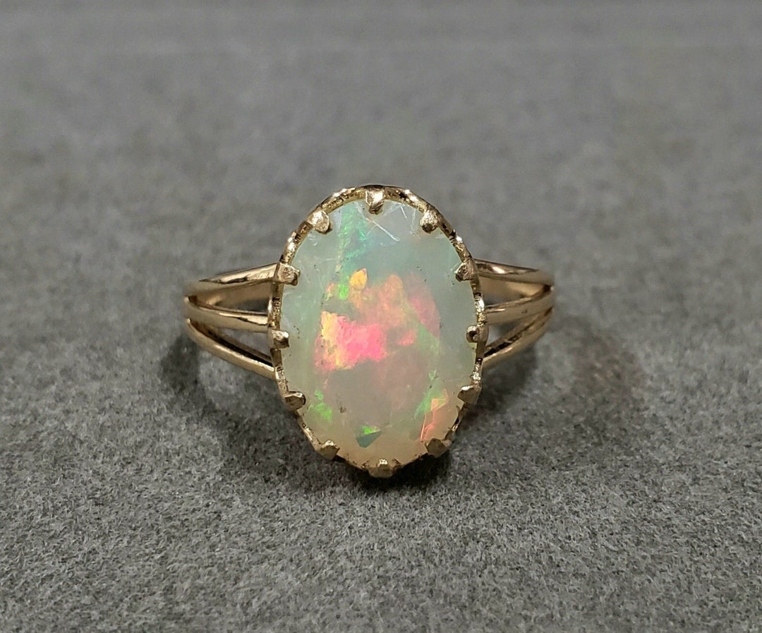14k Gold Multi Fire Opal Ring, Ethiopian Opal, Statement Gold Ring ...