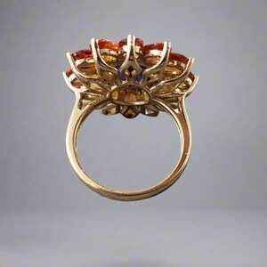 Orange Sapphire Tanzanite 14k Gold Ring: Floral Cluster Statement Ring ...