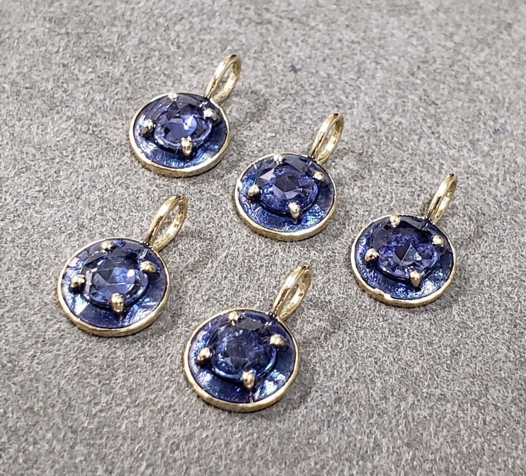 14k Gold COLORED Enamel Blue Sapphire Charms Pendant, Fancy Charms ...