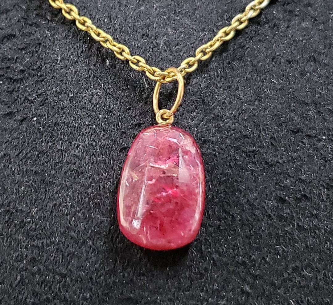 18k Gold Hot Pink Spinel Tumble Pendant, Half Drill Gold Pendant, Gold ...