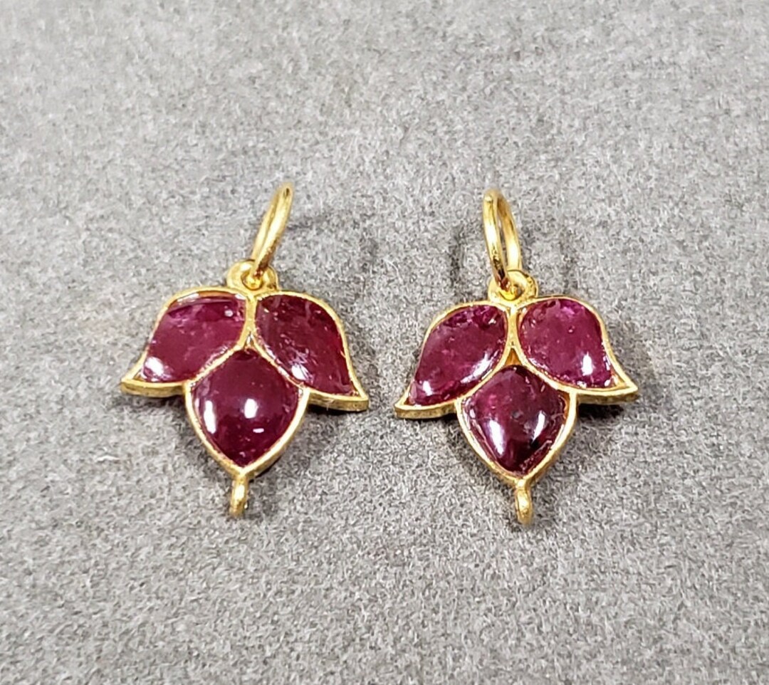 Natural Leaf Ruby 18k Gold Pendant, Dangle Any Beads or Stones, Gift ...