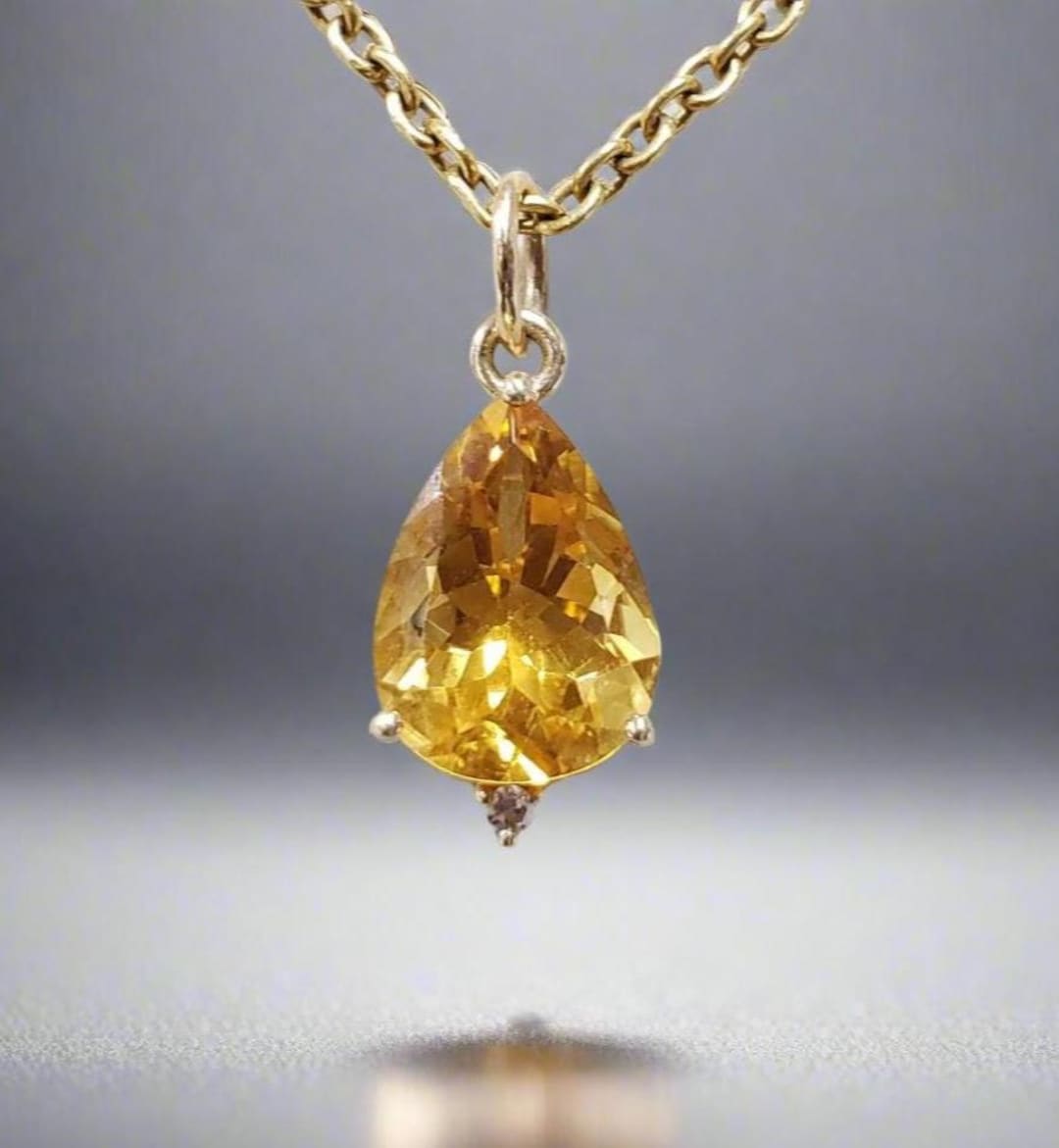 14k Gold Citrine Pendant: Pear Shape Diamond Accent, November ...