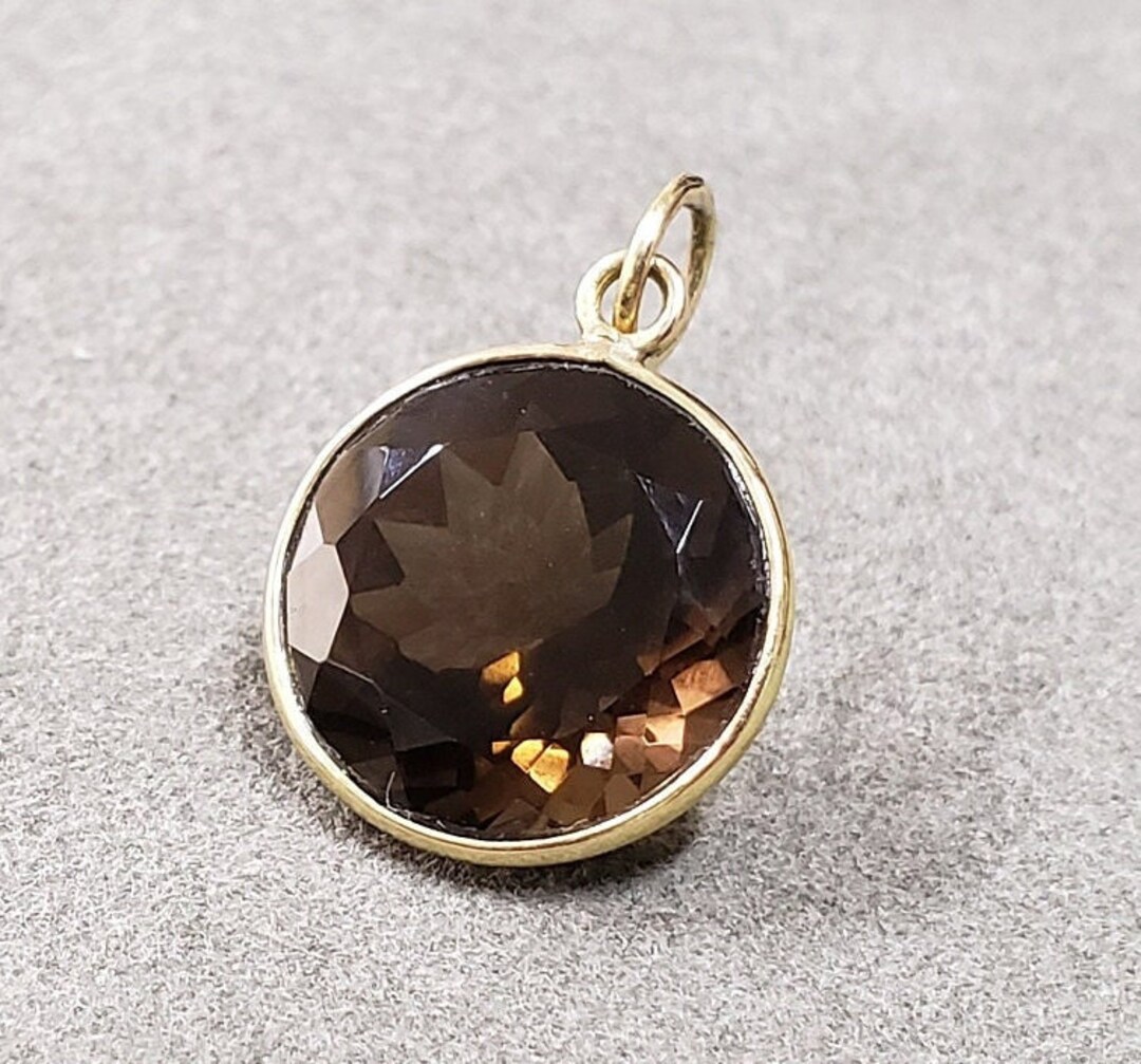 Handmade Round Champagne Smoky Quartz 14k Gold Pendant - Etsy