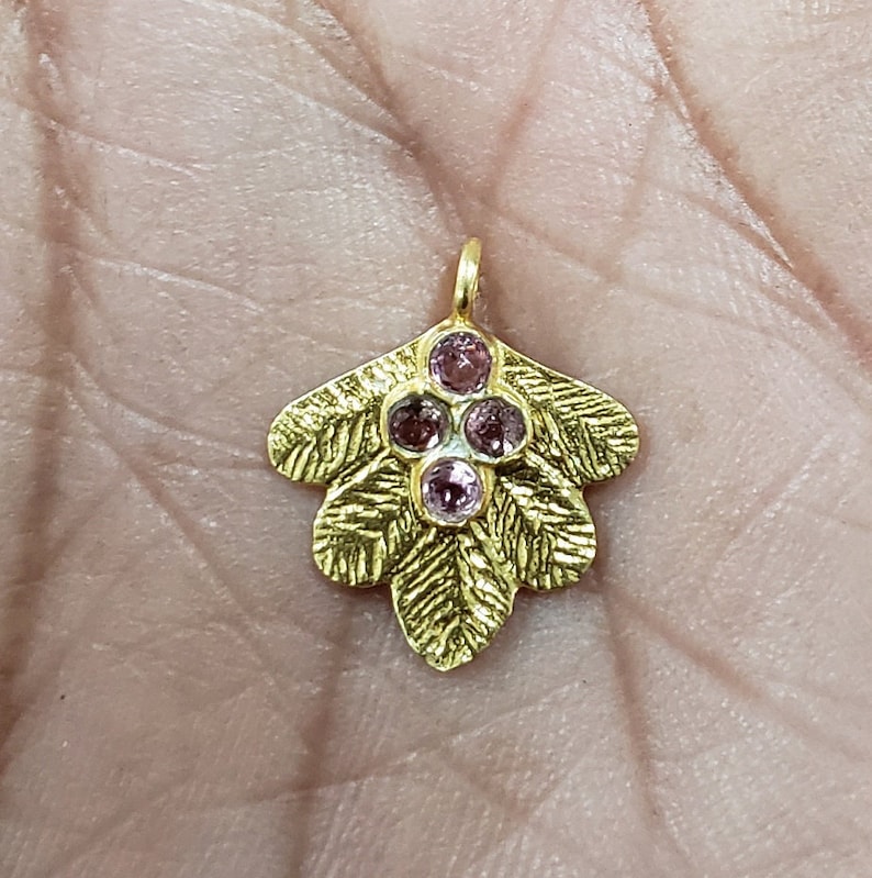 Pink Tourmaline Gold Vermeil Charm: Handmade Floral Pendant - Etsy