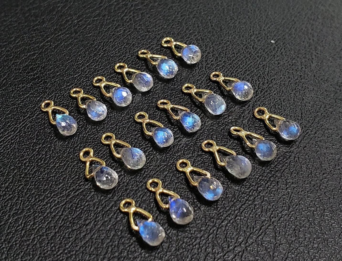 14k Gold Blue Schiller Rainbow Moonstone Charms Birth Stone - Etsy