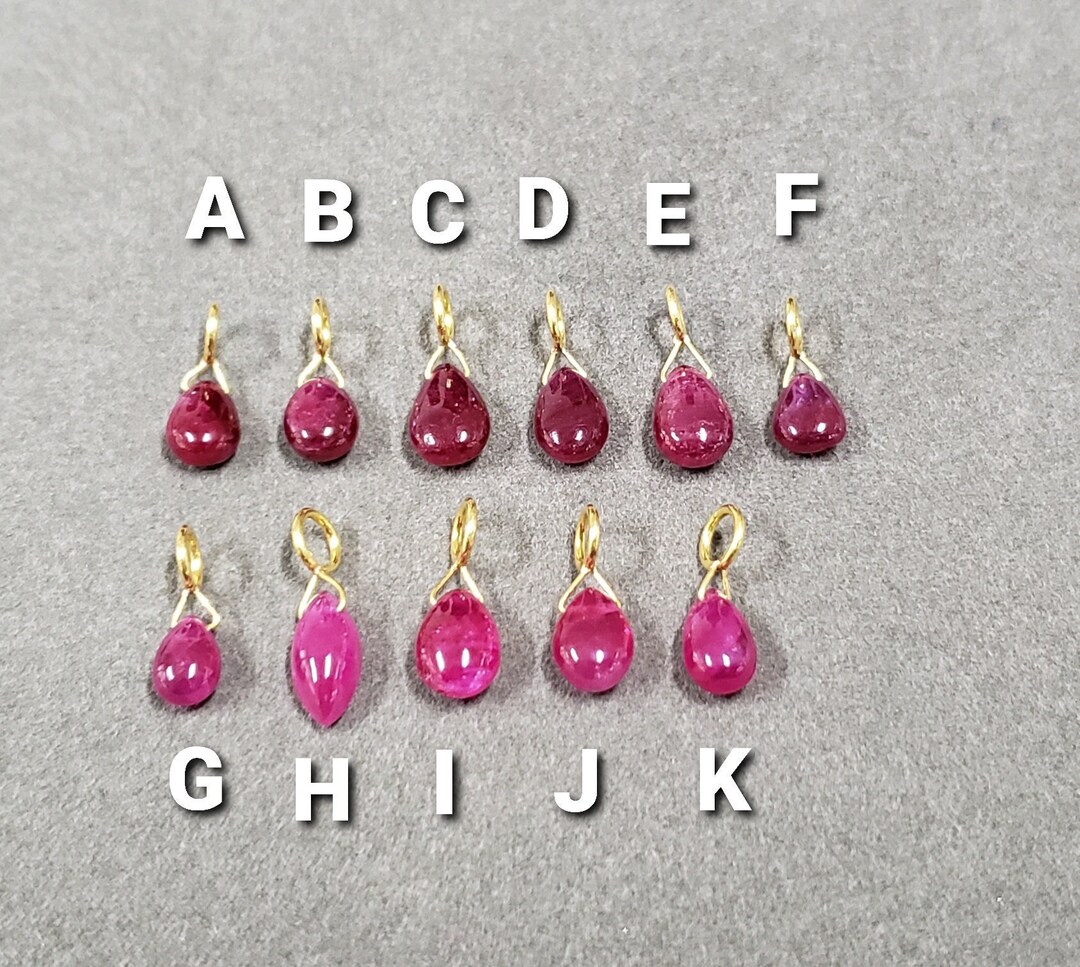 18k Gold Ruby Charm Pendant, Natural Natural Ruby Gemstone, Teardrop ...