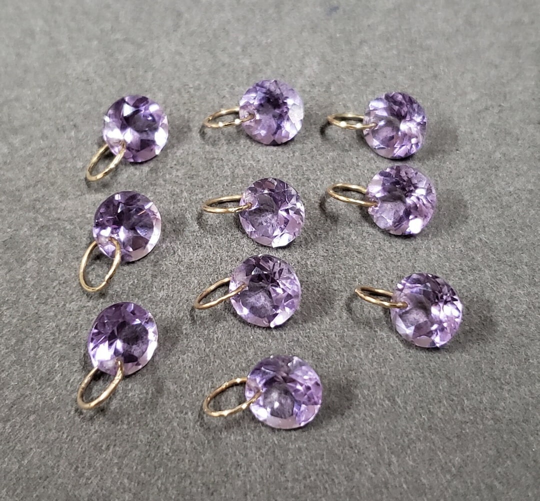14k Gold Amethyst Charm, Drilled Charm, Faceted Stone, Easy to Use in ...