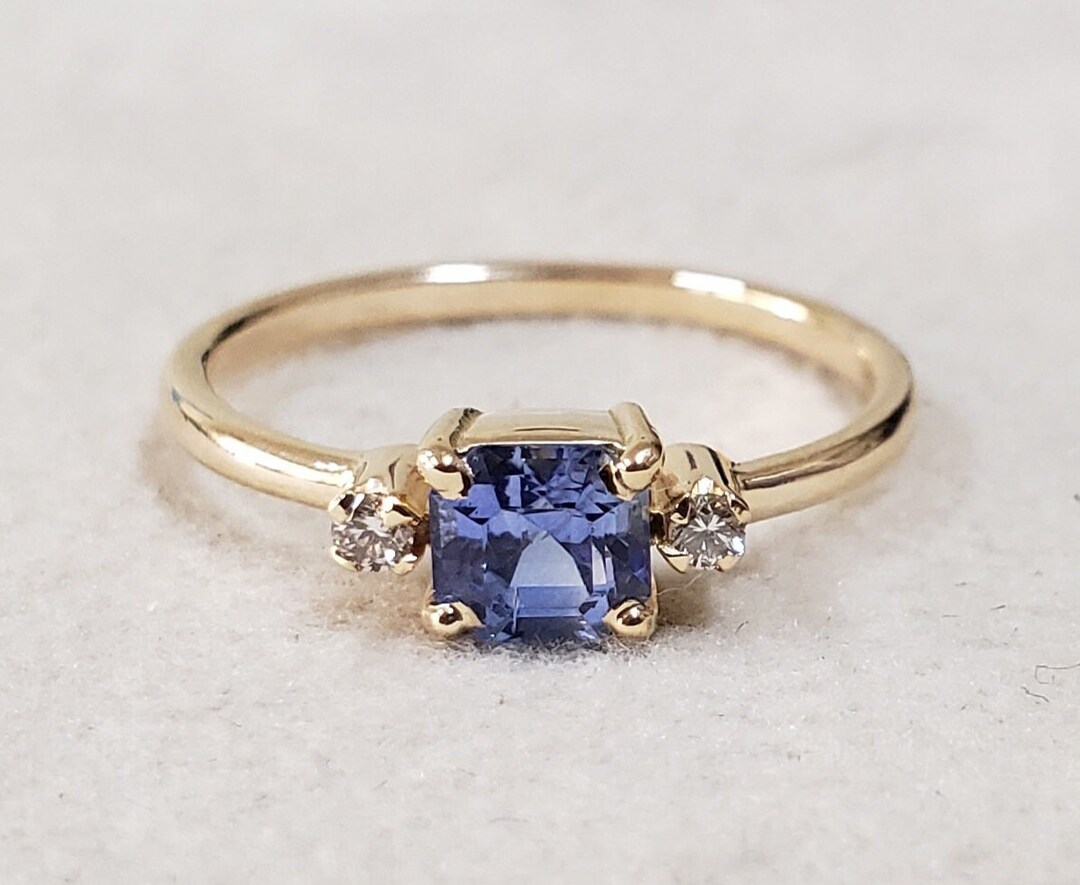 Princess Cut Tanzanite 14k Gold Ring With Diamond Accents - Etsy