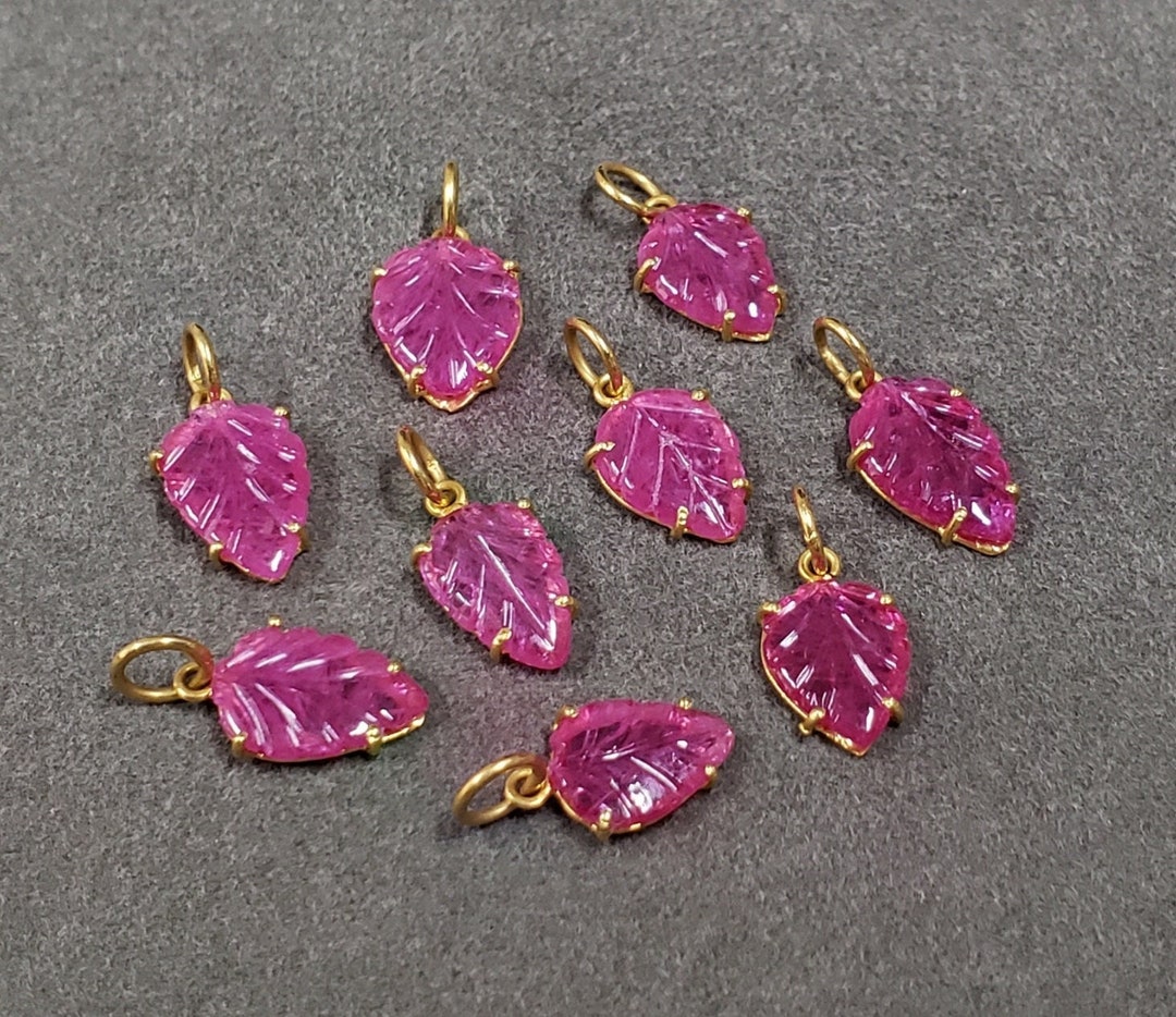 Leaf Carving Ruby 18k Gold Pendant: Handmade Gemstone Finding - Etsy