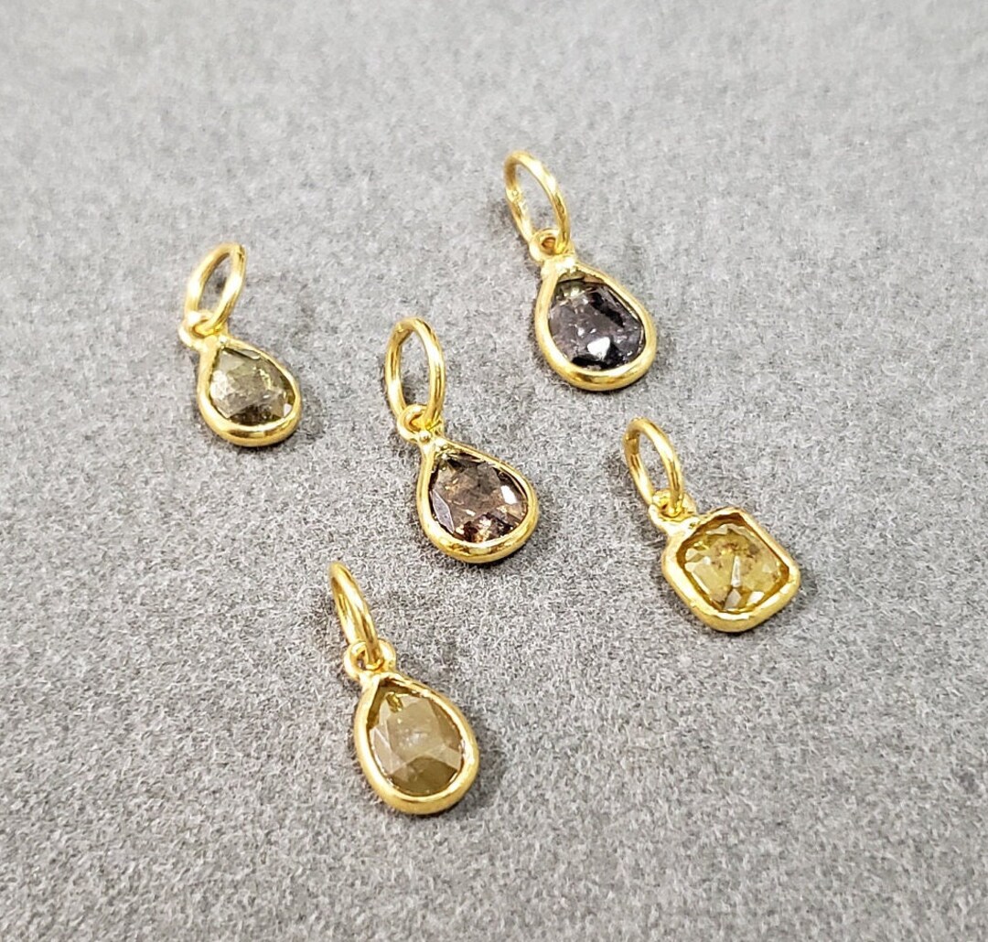 18k Gold Rustic Diamond Pendant: Rose Cut Bezel Set Charm - Etsy