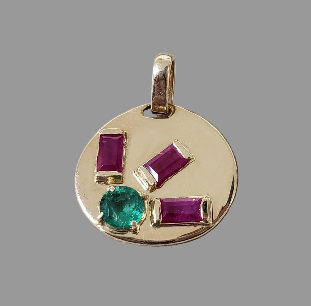 14K Gold Ruby & Emerald Pendant | Handmade Gemstone Necklace - Etsy
