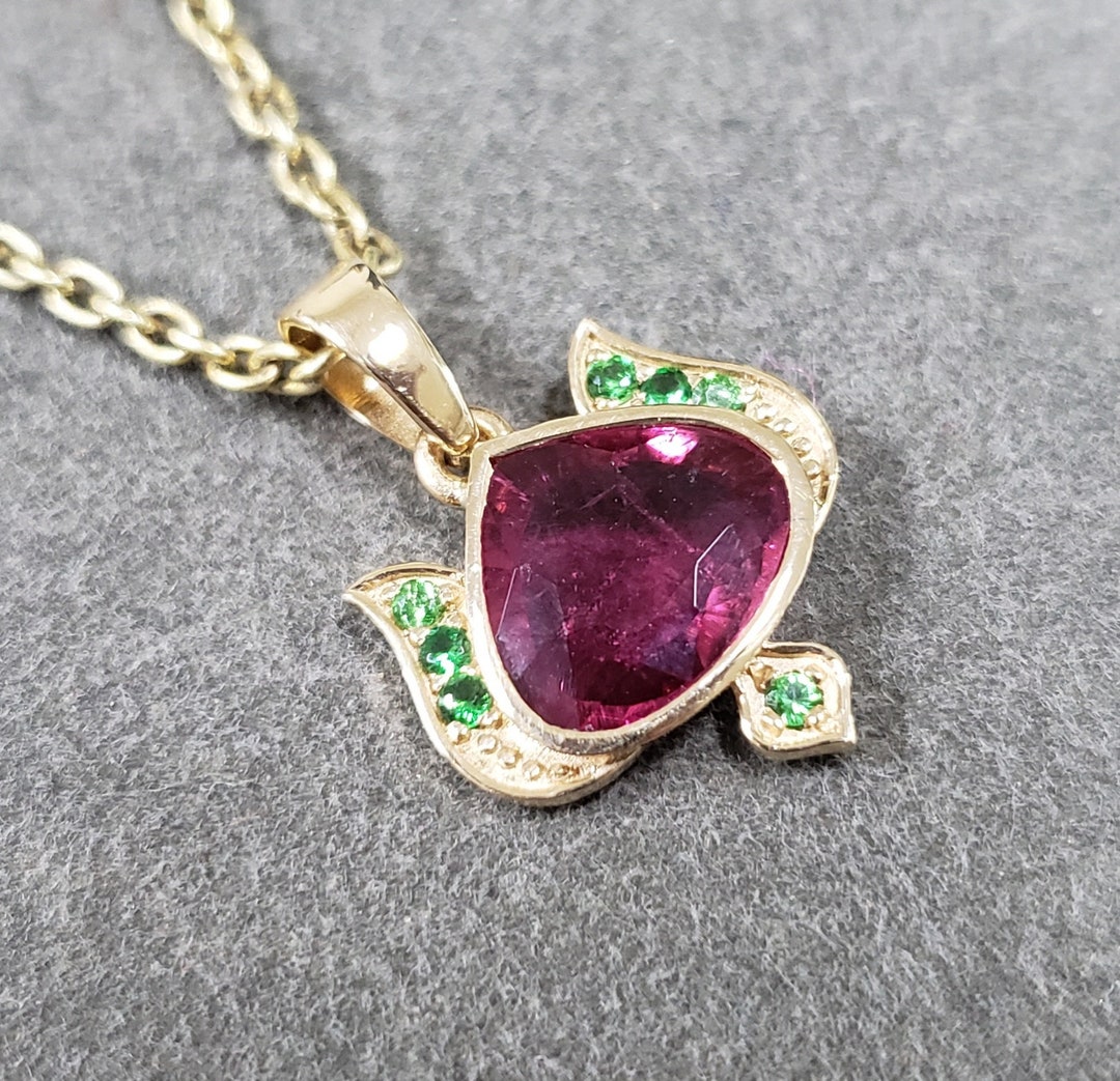 Lotus Pink Tourmaline With Tsavorite Pendant, Gold Jewelry, Stunning ...