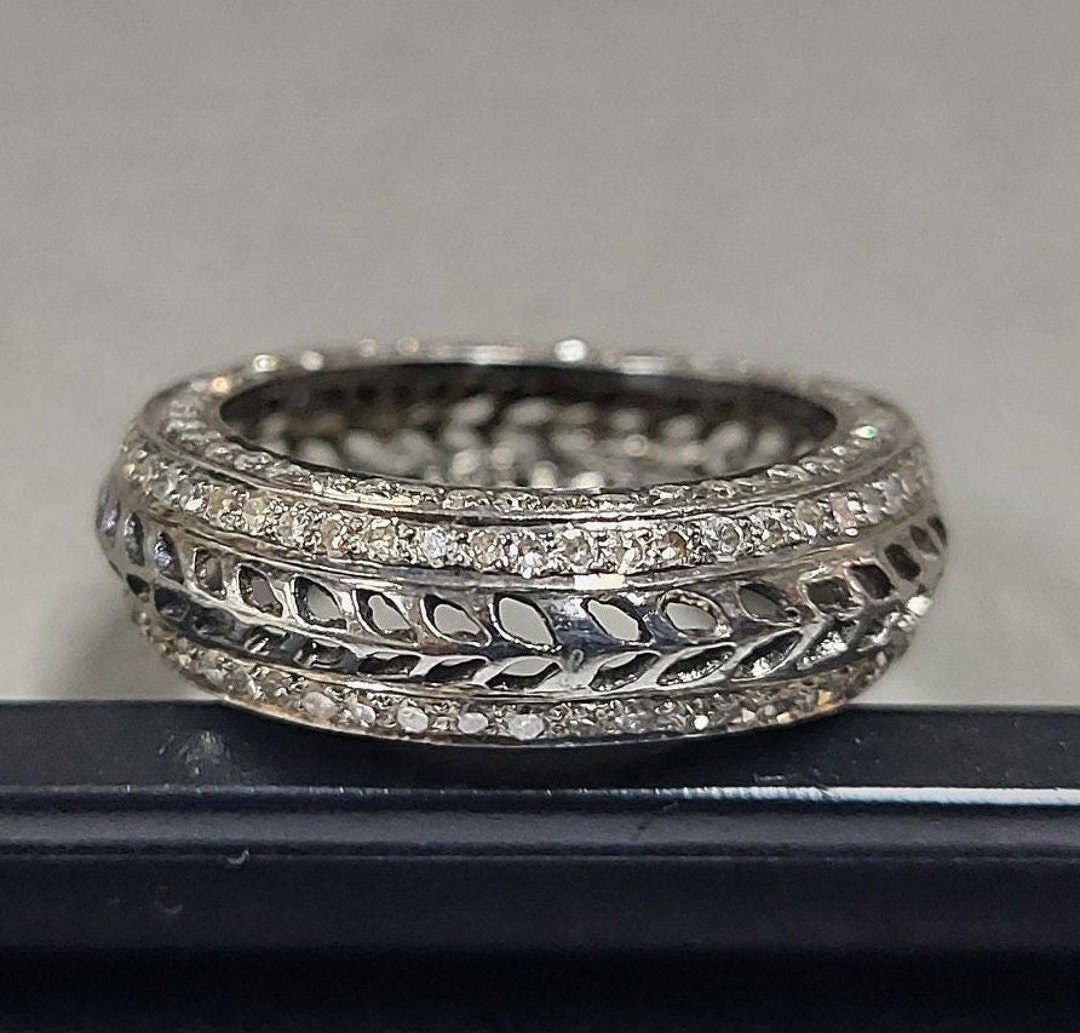 Oxidized Diamond Women & Girl Ring, Lazer Cut, Leaf Textured, Boho and ...