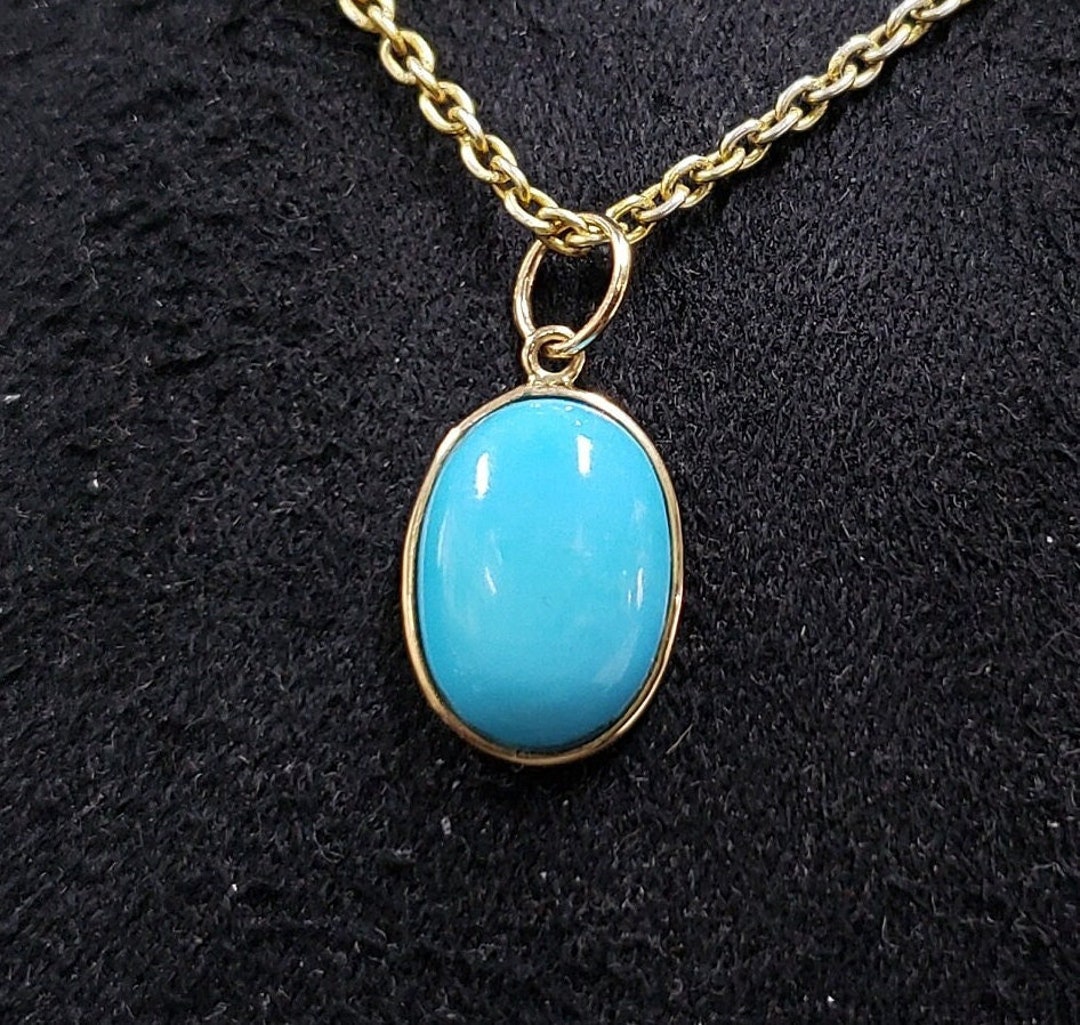 14k Gold Arizona Turquoise Pendant: Sleeping Beauty Cabochon - Etsy