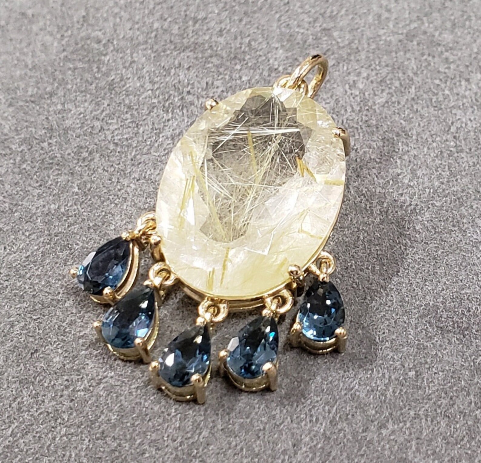 Handmade 14k Gold Rutile and London Blue Topaz Dangle Pendant - Etsy