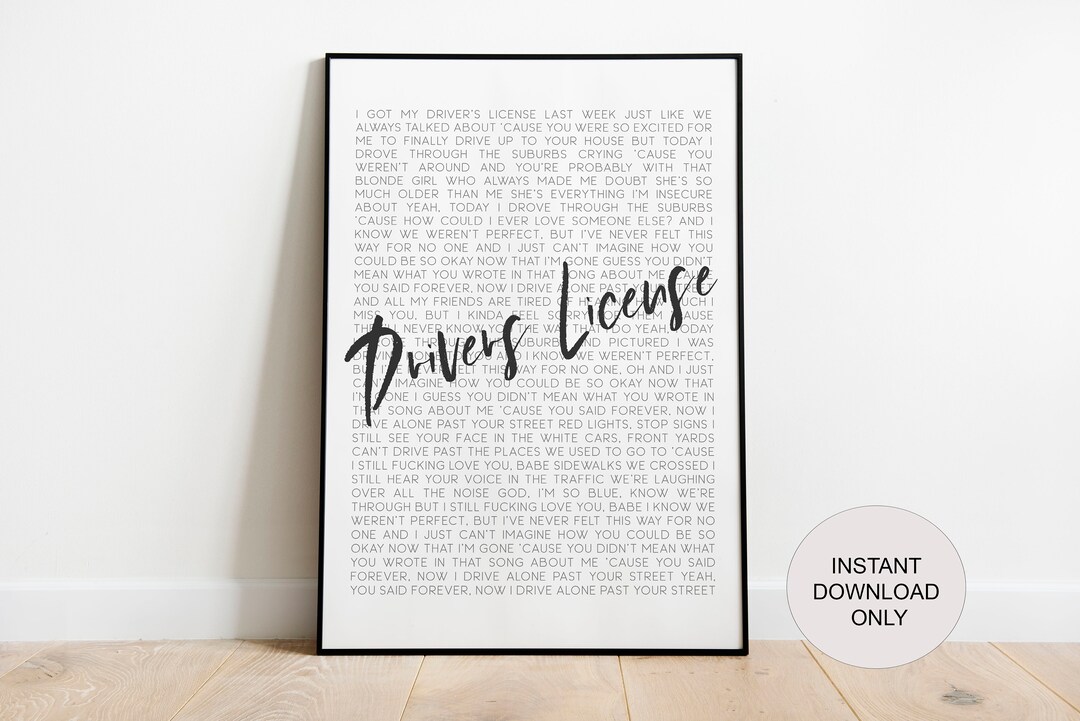 Drivers License Olivia Rodrigo Song Music Lyrics Printable Poster ...