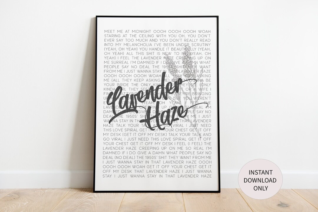 Taylor Swift Lavender Haze Lyrics Song Printable Poster | Instant ...
