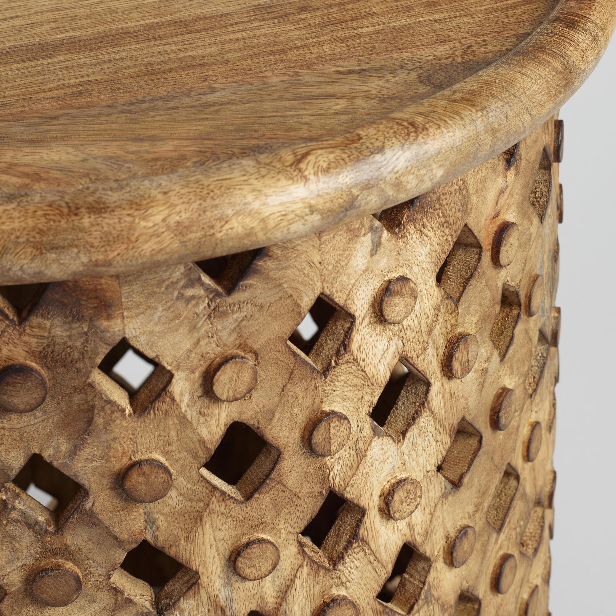 Handmade Solid Mango Wood Round Lattice Hand Carved Endtable | Round ...